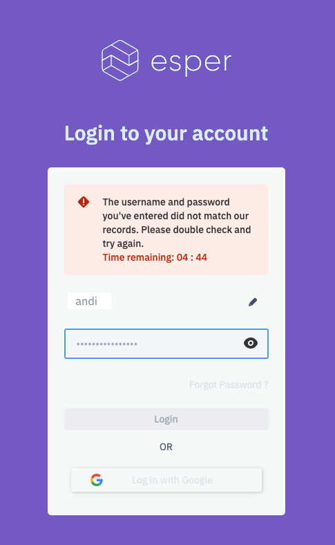 Wrong Password Timeout Esper Help 9978
