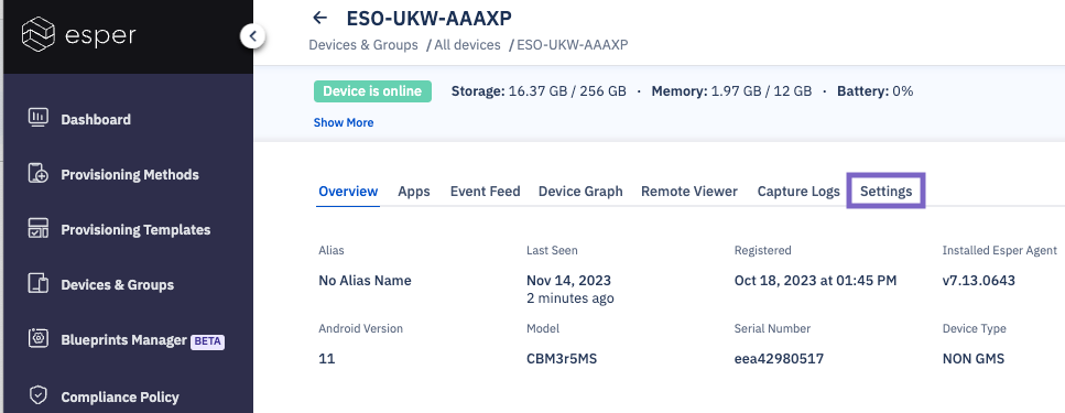 Use Commands and Settings for Troubleshooting – Esper Help