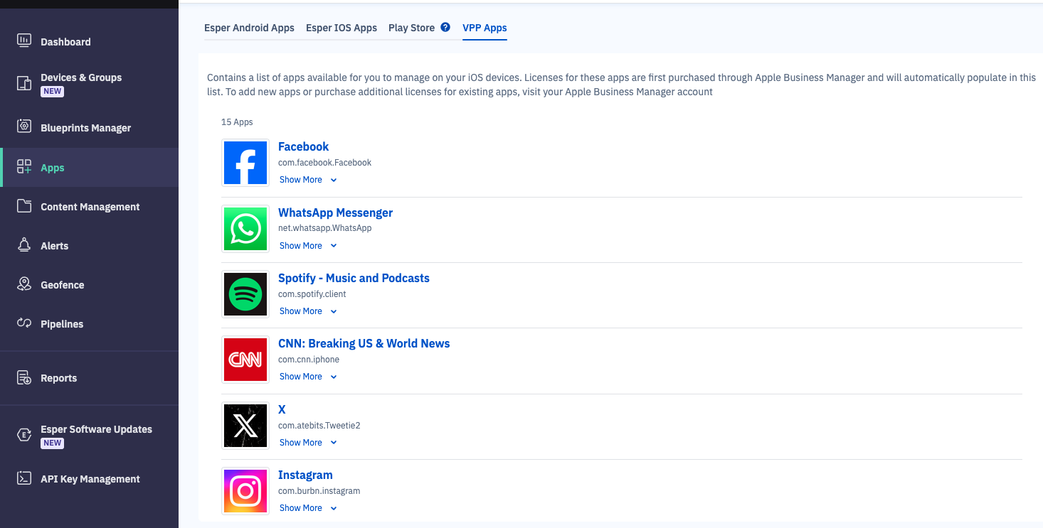 Managing iOS Applications – Esper Help