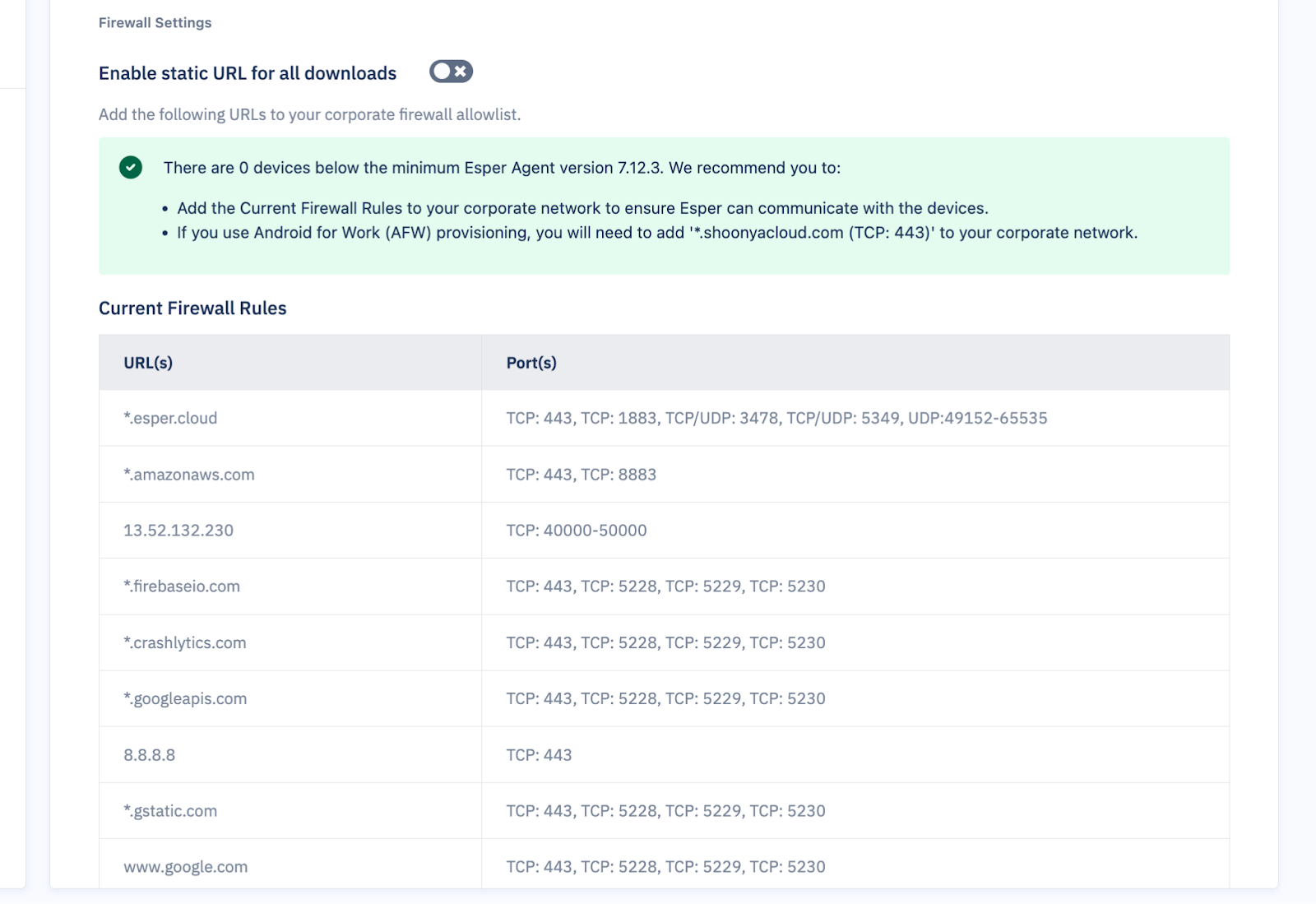 Firewall Settings – Esper Help