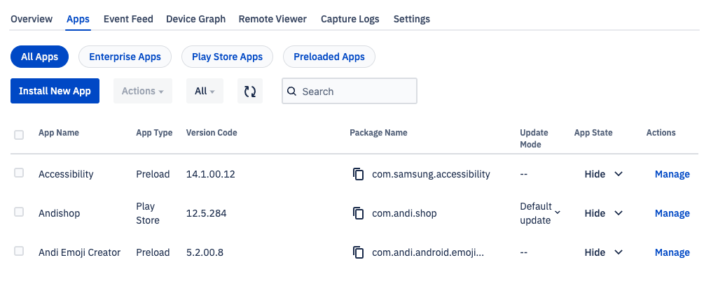 Managing Applications on a Device – Esper Help