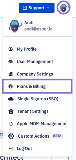 Introduction to the Plans and Billing Section – Esper Help